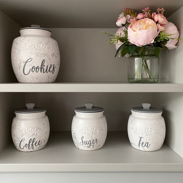 White and Grey ALL MARBLE Tea Coffee Sugar Canisters Kitchen Storage ...