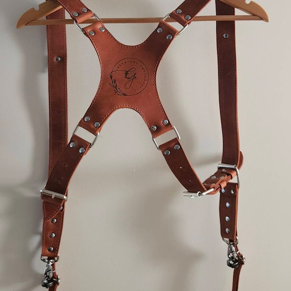 Custom Logo Engraved Dual Camera Leather Strap, Personalized Two-camera ...