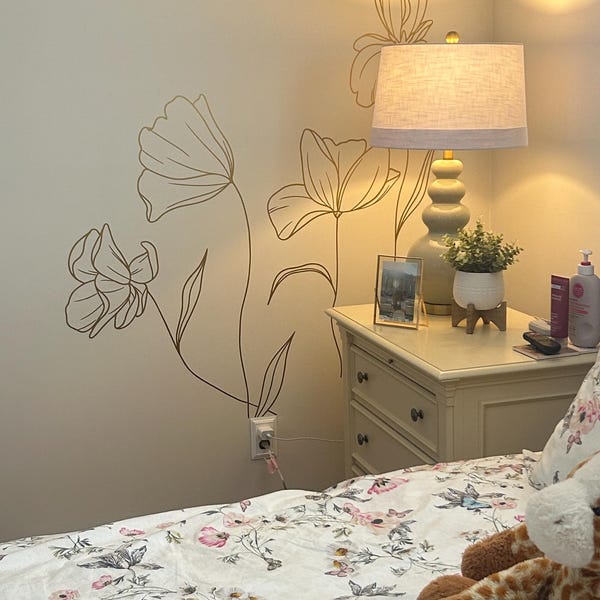 Minimal Line Art Flower Corner Wall Decals – Modern Floral Accent Wall ...