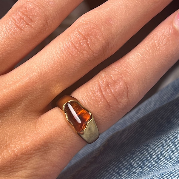 Gemstone Ring, Statement Ring Irregular Chunky Gemstone Ring, Amber ...