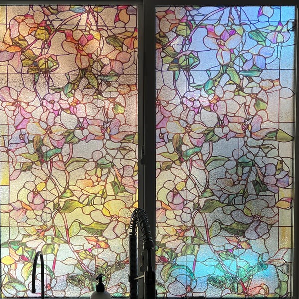Custom Size Floral Window Film – Vibrant Stained Glass Design for ...