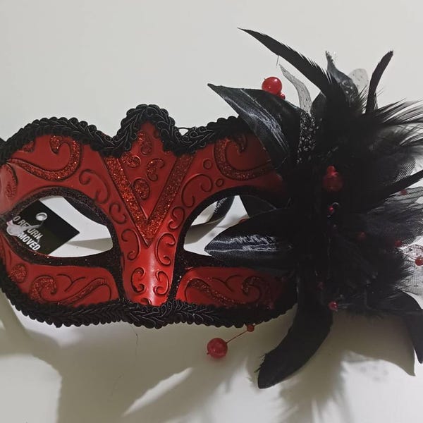 Red and Black Masquerade Mask for Masked Ball With Flower and Pearls - Etsy