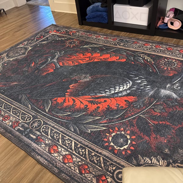 Gothic Raven Rug, Gothic Home Decor, Goth Crow Rug With Ankh Pentagram ...
