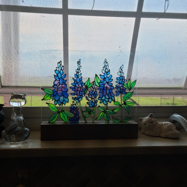 Texas Bluebonnet Suncatcher Window Hanging, Wildflower Stained Glass - Etsy