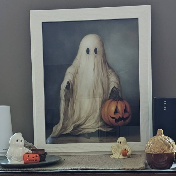 Cute Halloween Wall Art Print Ghost and Pumpkin, Ghost Home Decor ...