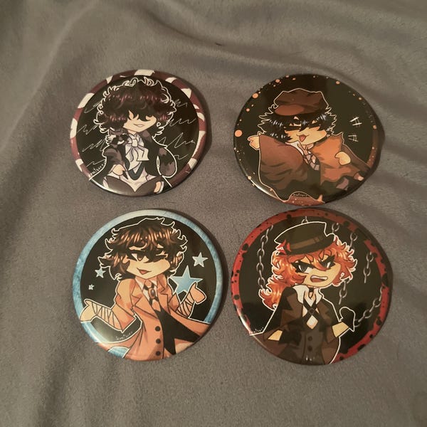 BSD Bungou Stray Dogs Pins - Osamu Dazai, Nakahara Chuuya, Edgar Allan ...