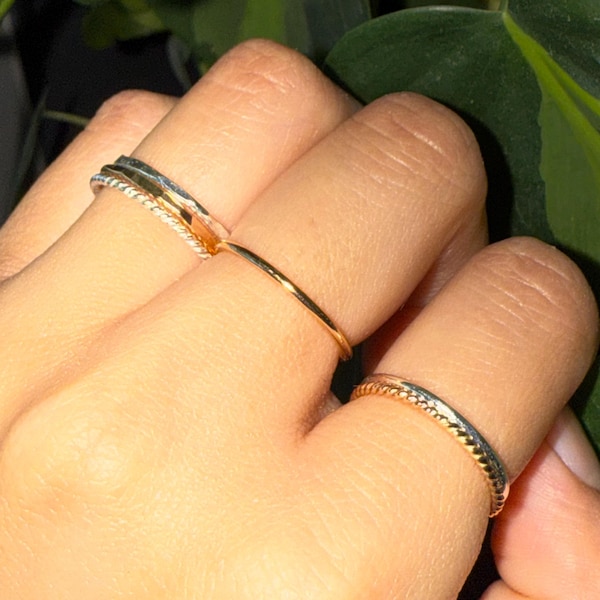 Set of 8 Tri Color Stacking Rings - Sterling Silver, 14K Rose Gold ...