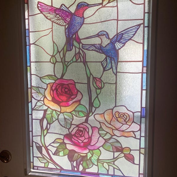 Custom Size Colorful Stained Glass Window Film Lifelike Hummingbirds ...
