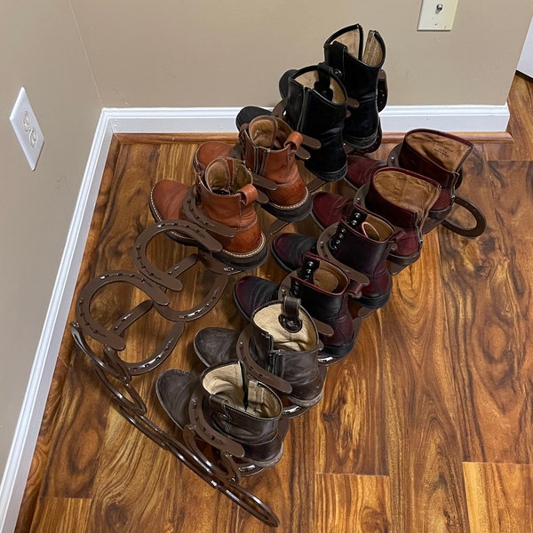 Rustic Brown Horseshoe Boot Rack- Horseshoe Decor - Boot Organizer - 6 ...