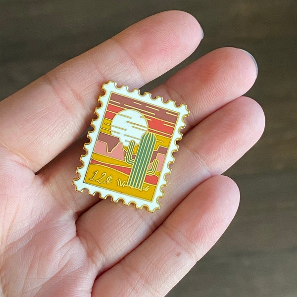 Desert Oasis Postage Stamp Enamel Pin // Lapel Pin / Cactus / Postage ...