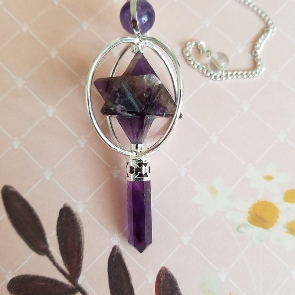 AMETHYST PENDULUMS, Spinning Merkaba Star Silver Dowsing Pendulum and ...
