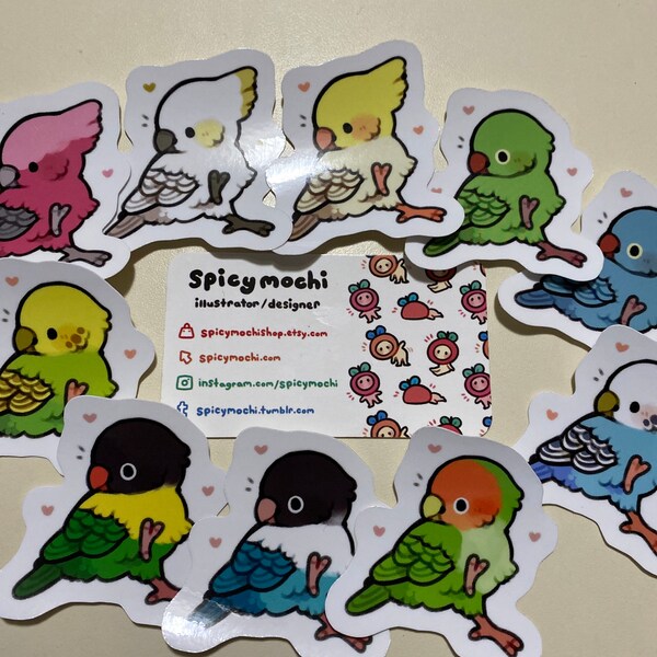 Dancing Birds Sticker Set Pack: Cockatiel, Budgie, Lovebird / Cute Bird ...