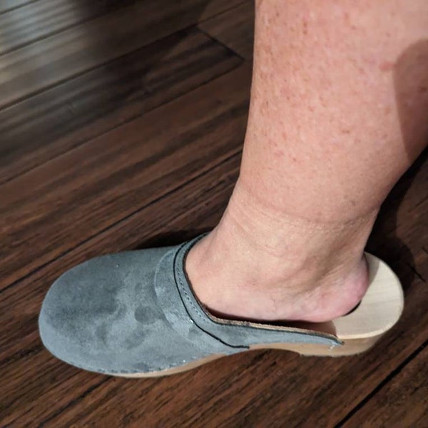 Men's Black Wooden Clogs | Handmade Natural Leather Footwear ...