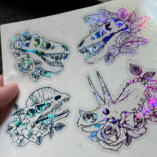 Floral Dinosaur Sticker Holographic Dino Dinosaur Stickers Floral ...