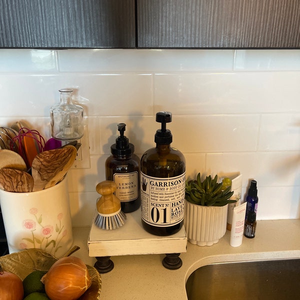 Farmhouse Riser Pedestal Stand White Black Distressed Kitchen - Etsy