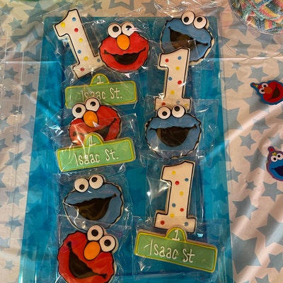 1 Dozen Sesame Street Sign Number Elmo Cookie Monster Polka Dots ...