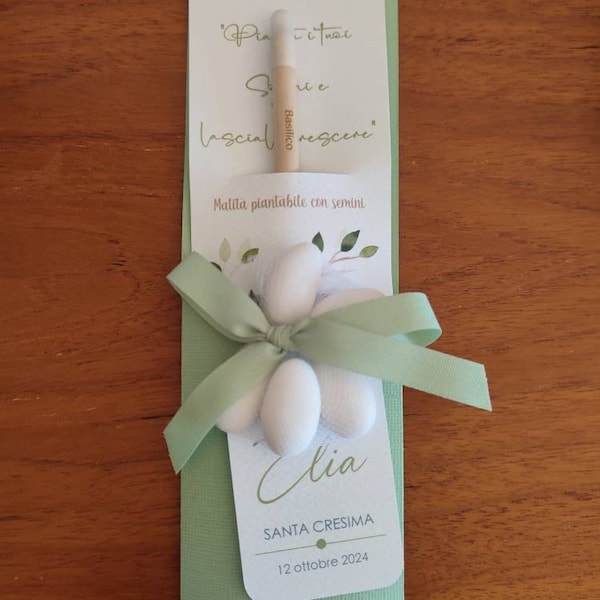BOMBONIERA ECOLOGICA con matita piantabile mod. laurea con confetti ...