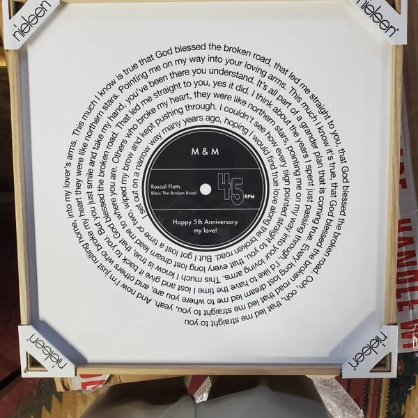 Personalised Favourite Song Lyrics Vinyl Record Print | Unframed ...