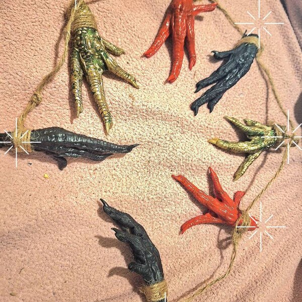 Chicken Foot String of 7 Protection Door Hanging All Black, Red, Gold ...