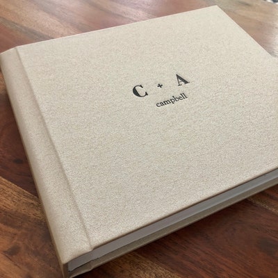 Champagne Linen Lay Flat Guest Book Gold Lettering Gold Emboss Deluxe ...