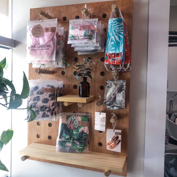 Handmade Pegboard Floating Shelves / Wooden Wall Organizer / Modular ...