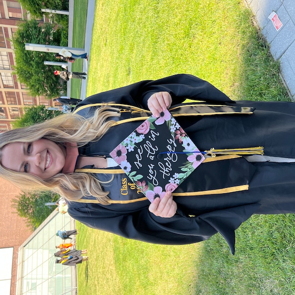 Custom Quote Boho Floral Graduation Cap Topper, Digitally Painted and ...