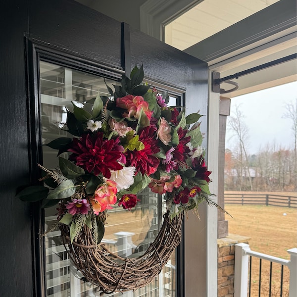 Blue and White Anemone Spring Wreath for Front Door Blue Summer Wreath ...