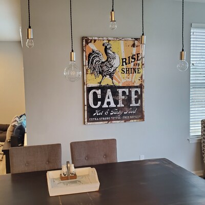 Rustic Rooster Rise & Shine Cafe Sign Farmhouse Wall Decor, Vintage ...