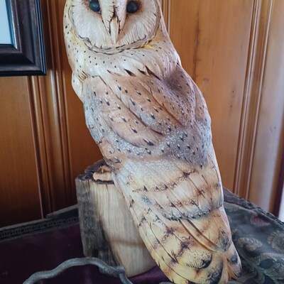 Woodenowlsculpturecarvingbarnowlwoodowlsowlnightwoodcarving - Etsy