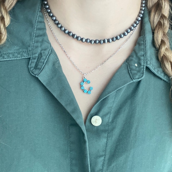 Turquoise Initial Necklace - Etsy