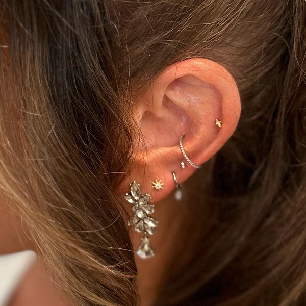 Titanium Vertical Dangle Hidden Helix Piercing, Threaded Flat Back Stud ...