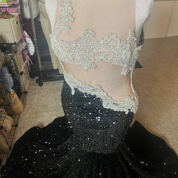 Silver Border Haute Couture Glue Stick Rhinestone Fabric With Silver ...