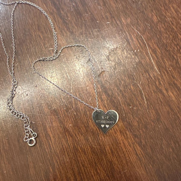 Engraved Heart Necklace, Heart and Letter Necklace, Minimalist Necklace ...