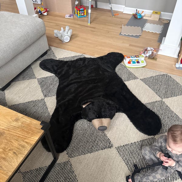 Teddy Bear-shaped Rug for Baby Girl. Pink Fur Mat With a Teddy Bear ...