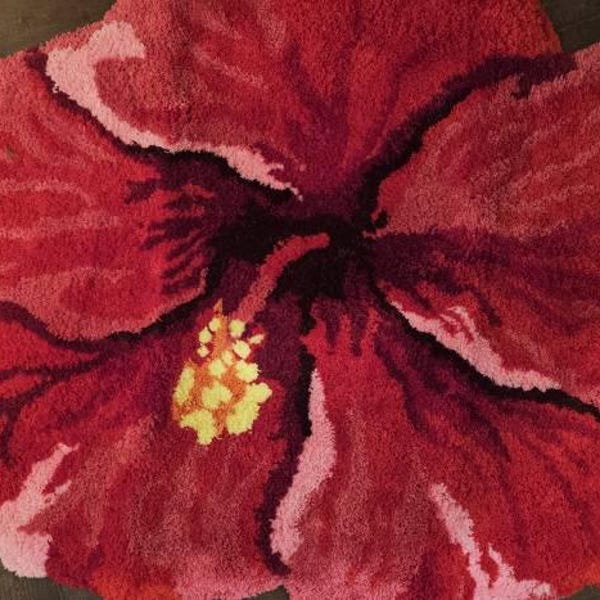 Red Hibiscus Flower Flocking Rug Floral Bath Mat Bath Mat Non-slip ...