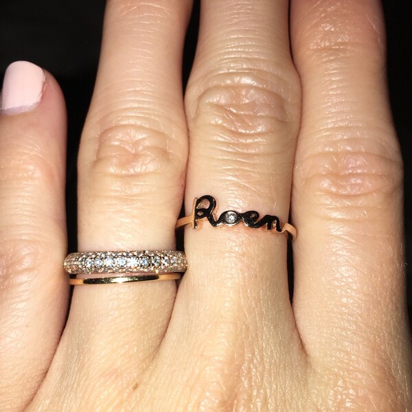Gold Love Ring, Gold Name Ring, Birthstone Personalized Ring, Diamond ...