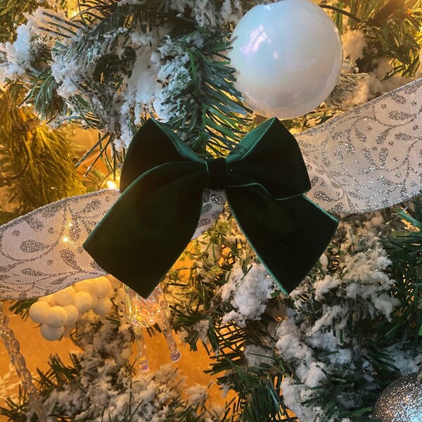 DARK GREEN Velvet Christmas Tree Bows, Velvet Bows for Christmas Tree ...