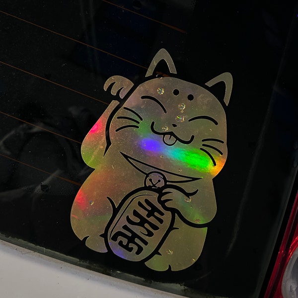 Lucky Cat Maneki Neko Oil Slick Chrome JDM Sticker - Drift Tengoku ...