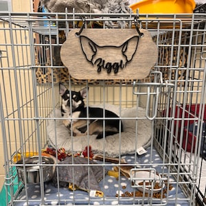 Dog Ears Outline Crate Name Tag, Wooden Dog Sign, Personalized Acrylic ...