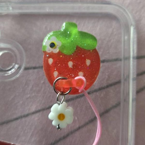 Cute Sparkly Red Apple Fruit Phone Charm, Leafs Flower Beaded Phone ...