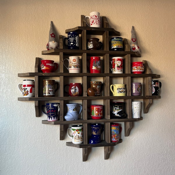 Rustic Wood Coffee Mug Rack: Wall Mounted Tea Cup Display Shelf - Etsy