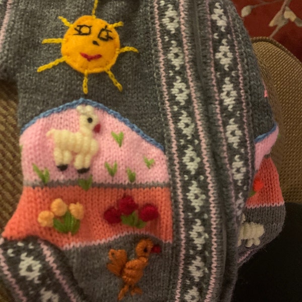 GRAY AND PINK Zip up the Back Sweater. (all Sizes). Hand Embroidered in ...