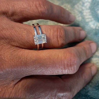 Solid Gold Toi Et Moi Clear Emerald & Asscher Cut Moissanite Engagement ...