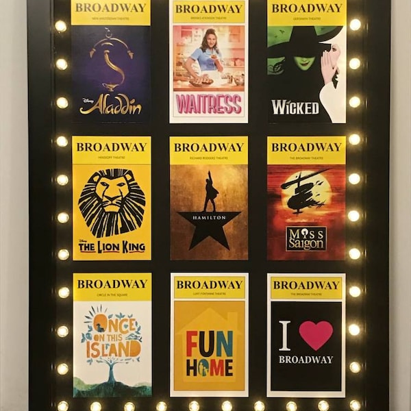 BROADWAY Playbill COLLAGE Wall Art With Marquee Lights ~ 20" X 28 ...