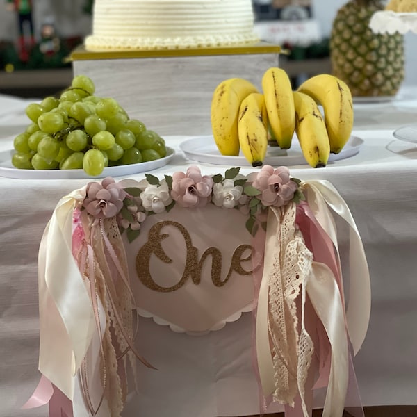 Blush 1st Birthday High Chair Banner, ONE Banner, Baby Girl Banner ...