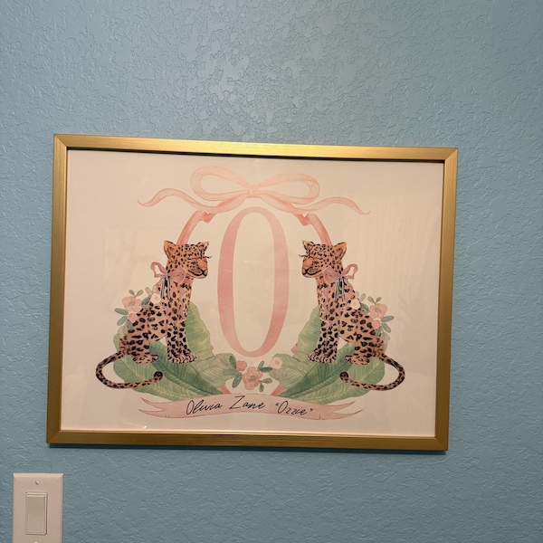 Cheetah Nursery Art Print, Safari, Monogram, Crest, Pink Bow - Etsy