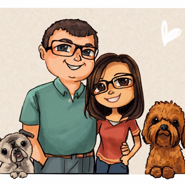 Chibi Portrait- Four Characters Friends & Family: Custom Illustration ...