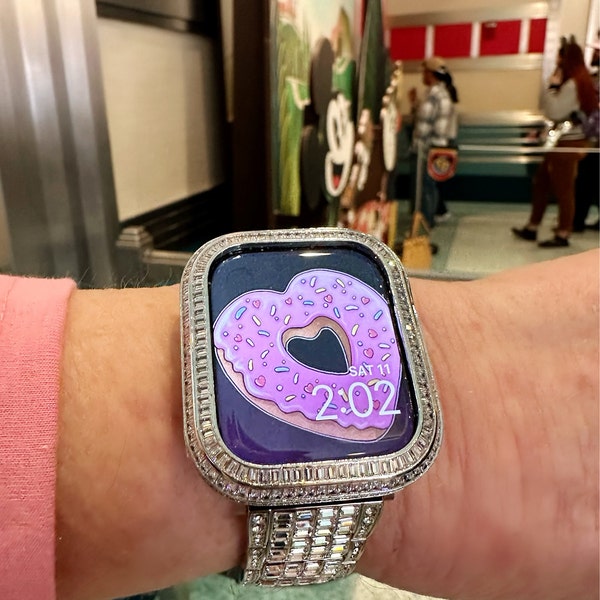 Custom Apple Watch Band Silver Bling Swarovski Crystals Stainless Steel ...