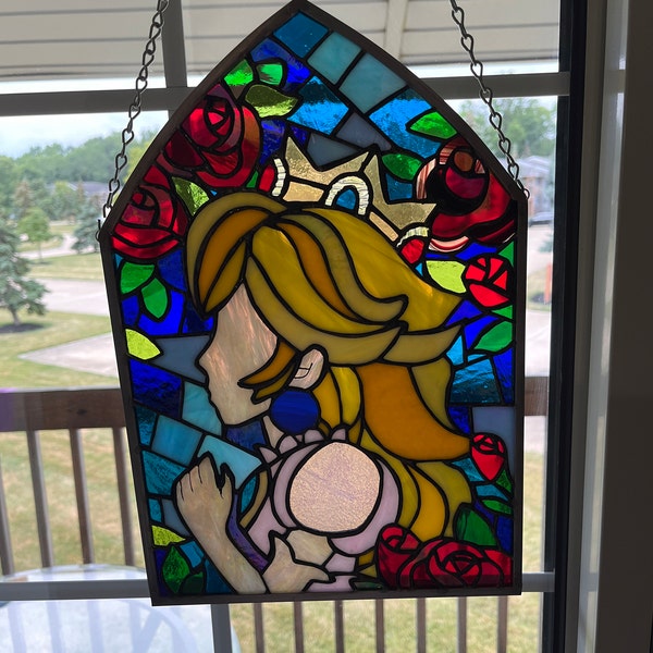 Princess Peach Stained Glass Window Art - Mario Inspired Decor - Etsy