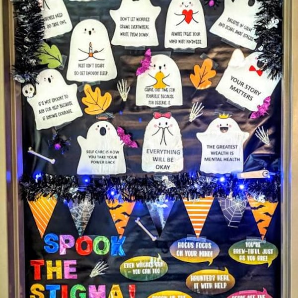 Halloween Mental Health Bulletin Board Kit | School Nurse Classroom ...